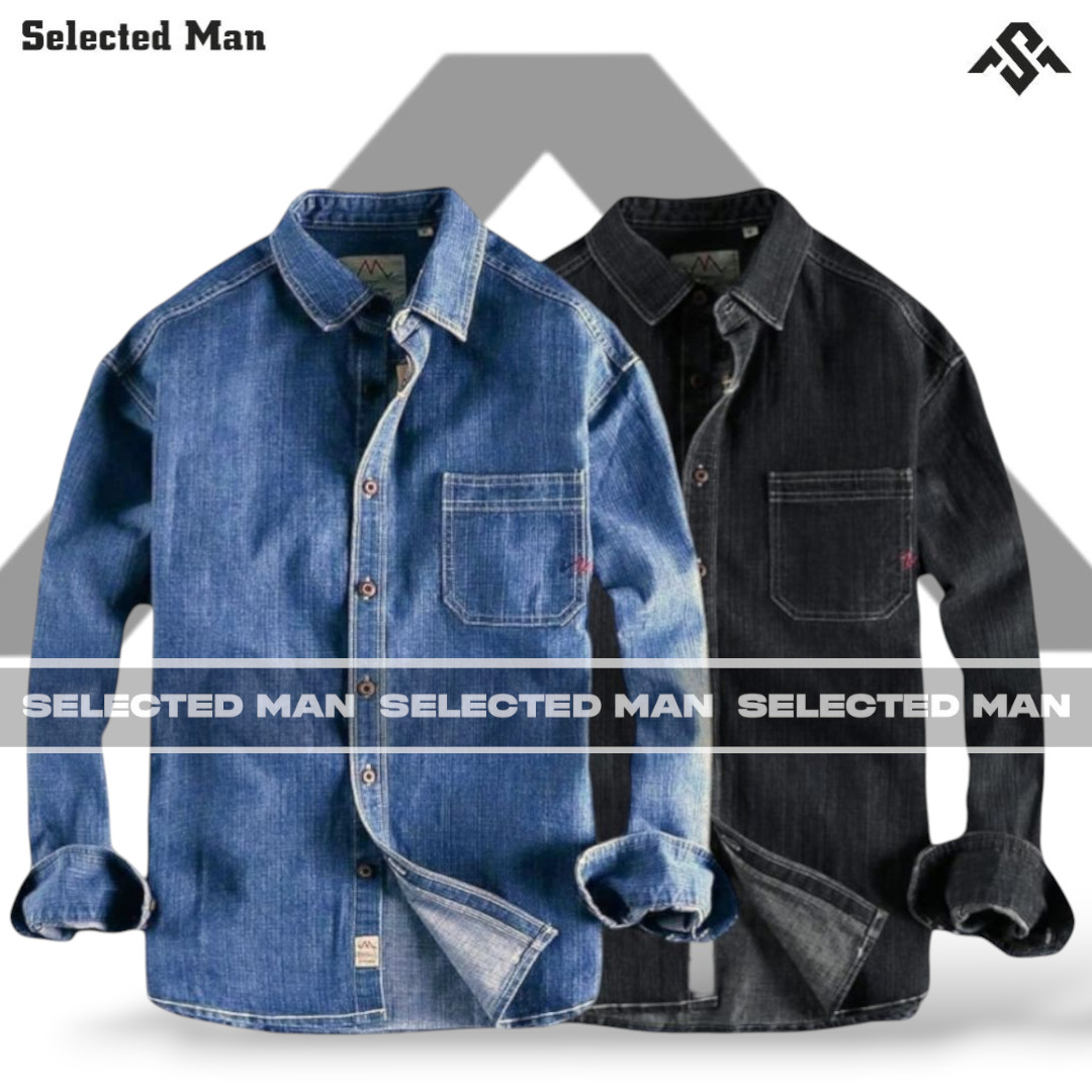 2 Pics Denim Jeans Shirt For Men || 1099
